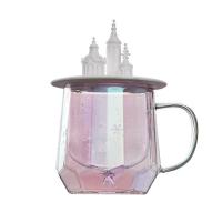 China Pink Borosilicate Double Wall Personalized Glass Cup Castle Shape 300ml for sale
