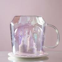China Pink Borosilicate Double Wall Personalized Glass Cup Castle Shape 300ml for sale