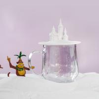 China Pink Borosilicate Double Wall Personalized Glass Cup Castle Shape 300ml for sale
