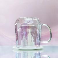 China Pink Borosilicate Double Wall Personalized Glass Cup Castle Shape 300ml for sale
