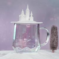 China Pink Borosilicate Double Wall Personalized Glass Cup Castle Shape 300ml for sale