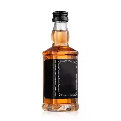China Liquor Vodka Wine Glass Bottles 50ml Aluminum Lids Empty Whisky Bottle for sale