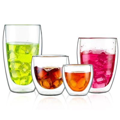 China 450ml 650ml Personalized Glass Cup  Clear Double Wall Glass Mug for sale