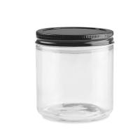 China Clear Mini Cookie Glass Canister Jar With Black Airtight Lids for sale