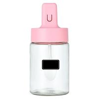 China Plastic Cover 250ml Glass Spice Jars Transparent With Spoon And Label for sale