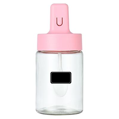China Plastic Cover 250ml Glass Spice Jars Transparent With Spoon And Label for sale