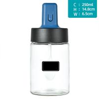 China Plastic Cover 250ml Glass Spice Jars Transparent With Spoon And Label for sale
