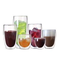 China 450ml 650ml Double Wall Glass Coffee Cup Customized Logo for sale