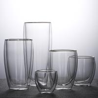 China 450ml 650ml Double Wall Glass Coffee Cup Customized Logo for sale