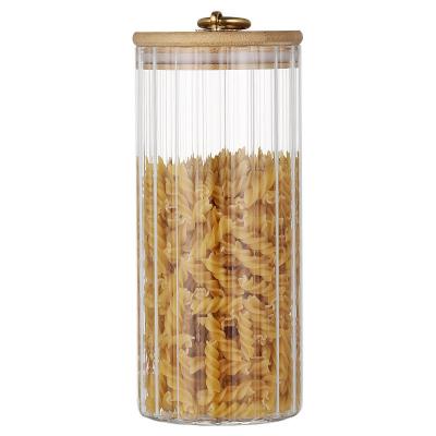 China 750ml 1000ml Borosilicate Glass Storage Jars With Bamboo Wooden Lids for sale