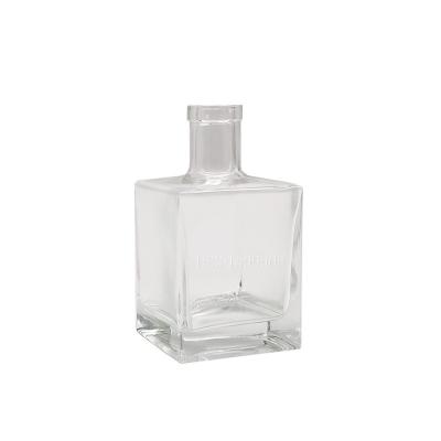 China 500ml Square Clear Glass Wine Bottles Glass Liquor Bottle With Cork Anti Skid for sale