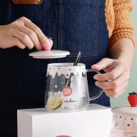 China Pink Strawberry Shape Borosilicate Glass Cup 440ml With Heat Transfer for sale