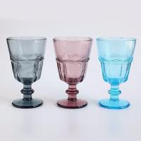 China Champagne Long Stem Wine Glasses Vintage Embossed Glass Goblets for sale