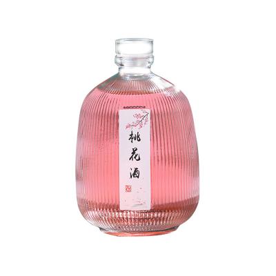 China Vertical Stripe Empty Glass Wine Bottles 375ml 500ml Plum Wine Bottle With Corks for sale
