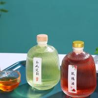 China Vertical Stripe Empty Glass Wine Bottles 375ml 500ml Plum Wine Bottle With Corks for sale