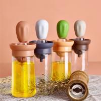 China Silicone Brush Lid Empty 180ml Glass Olive Oil Bottle For Kitchen Cooking for sale