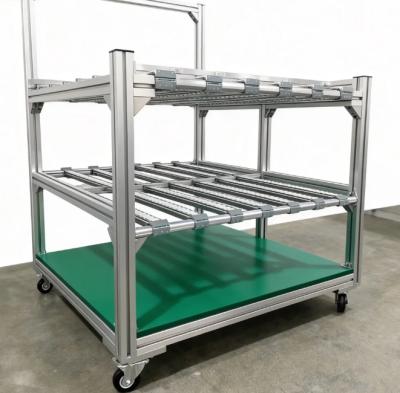 China Lightweight Double-layer Smooth Low-profile Flatbed Turnover Rack Small Production Line Flexible Mobile Storage Rack for sale