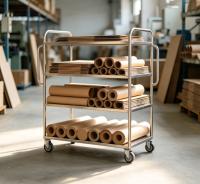 China KTD-T-033 SUS201 Stainless Steel Kraft Paper Storage Trolley, 1820x860x1200mm, 150kg Load, With 6 Inch Silent Caster Wheels for sale