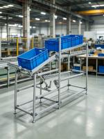China Steel Pipe Rack gravity flow rack with modular aluminum frame and roller tracks for lean production and automatic parts feeding for sale