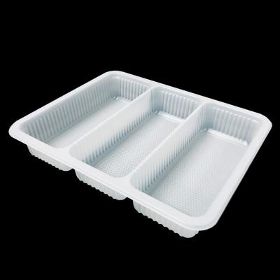 China Food Grade PP Plastic 3 Compartment Chicken Wrap Tray Freezer Safe for sale