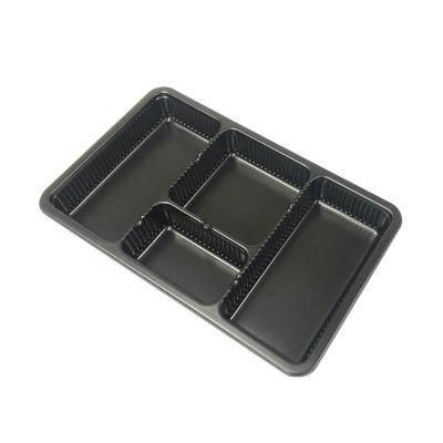 China 4-Compartment Black PP Food Tray for Restaurants and Takeout for sale