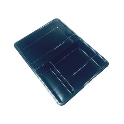 China Black PP Tray with Clear PET Lid 3-Compartment Frozen Meat Packaging for sale
