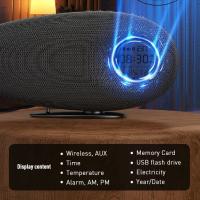 China SM-2402 Shark Tooth Wireless Clock Speaker with 20W Output and 2200mAh Battery - RGB Lighting, Bluetooth, FM Radio for sale