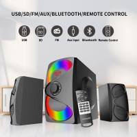 China USB/SD/FM/BT/Remote Control Speaker Active Surround Audio Subwoofer with LED Light and Wood Design for sale