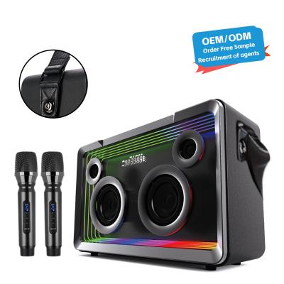 China HS01 100W Home Karaoke Speaker with Dual Wireless Microphones, Bluetooth 5.3 and RGB Lighting for sale