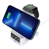 China Three In One Qi Wireless Charger Clock  Stand 15W FCC Certified for sale