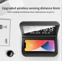 China LED Display 4 In 1 Qi Wireless Charger , Wireless Phone Charger With Clock 15w for sale
