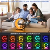 China Snooze Function Wireless Bluetooth Speaker Qi Charger ABS With Atmosphere Lamp for sale
