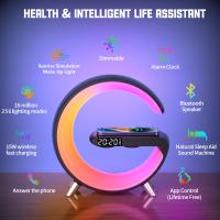 China Snooze Function Wireless Bluetooth Speaker Qi Charger ABS With Atmosphere Lamp for sale