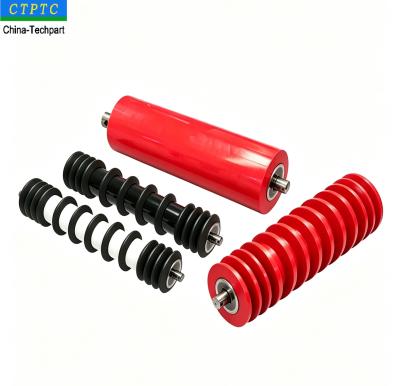 China Heavy Duty Deep Grooved Rubber Disc Impact Roller with Customizable Length for Conveyor Belt for sale