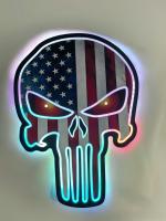 China Skull USA Flag Smart RGB Neon Sign: 5V USB Music-Sync HD UV Hybrid Acrylic Wall Light with 3-in-1 Mounting Hardware for sale