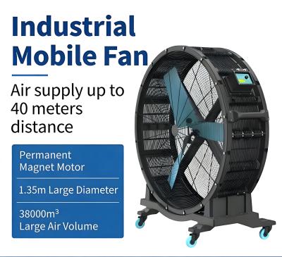 China 1.35m Mobile HVLS Industrial Big Drum Fan with PMSM Motor 220V 0.55kW for Gym for sale