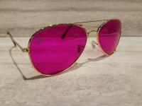 China Aviator Magenta Vintage Retro Gold Metal Frame Eyeglasses With Tint for sale