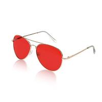 China Round UV400 Red Colour Therapy Sunglasses 125mm Arm Gold Frame for sale