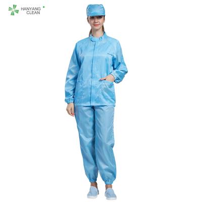 China ESD Anti Static Garment Jacket Pants Set 108gsm Polyester Conductive Thread Cleanroom Uniform for sale