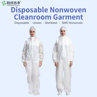 China Radiation Sterilized SMS Nonwoven Cleanroom Suit GB 12014-2019 M-4XL 0.28KG for sale