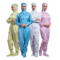 China Anti-Static ESD Cleanroom Coverall 106-107Ohm Adjustable Waist Zipper Fasten Polyester Conductive Fiber for sale