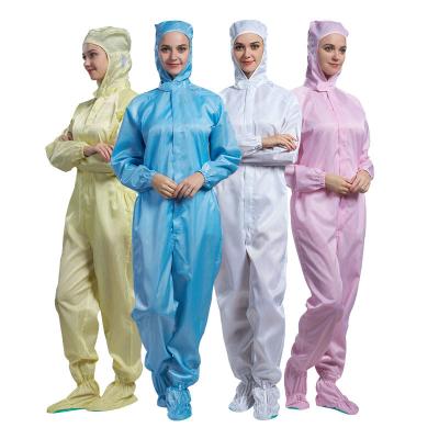 China Anti-Static ESD Cleanroom Coverall 106-107Ohm Adjustable Waist Zipper Fasten Polyester Conductive Fiber for sale