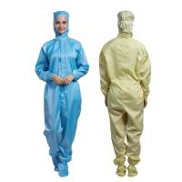 China Anti-Static ESD Cleanroom Coverall 106-107Ohm Adjustable Waist Zipper Fasten Polyester Conductive Fiber for sale