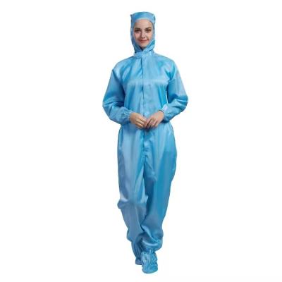 China ESD Antistatic Cleanroom Coverall 106-107 Ohm Surface Resistance Polyester Conductive Fiber for sale