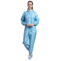 China Lint-Free Cleanroom Suit ESD Coverall Class 100-10000 Polyester Conductive Fiber for sale