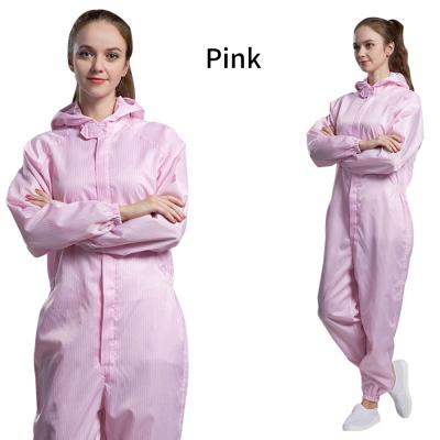 China ESD Cleanroom Coverall 99% Polyester 1% Conductive Fiber 5mm Grid Surface Resistance 106-107 Ohm for Pharmaceutical Use for sale