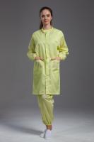 China Anti Static ESD Labcoat Smock Reusable Class1000 Straight Open Zipper Stand Collar 108gsm for sale