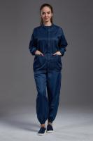 China Dark Blue Unisex ESD Antistatic Cleanroom Jacket and Pants 108 GSM SGS Certified for sale