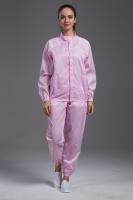 China Reusable ESD Anti Static Protective Jacket Standing Collar Pink Class 1000 Cleanroom 108gsm for sale
