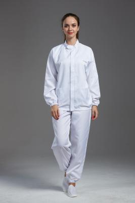 China ESD Anti Static Coverall Zipper Lapel Jacket Pants White 108gsm Polyester for sale